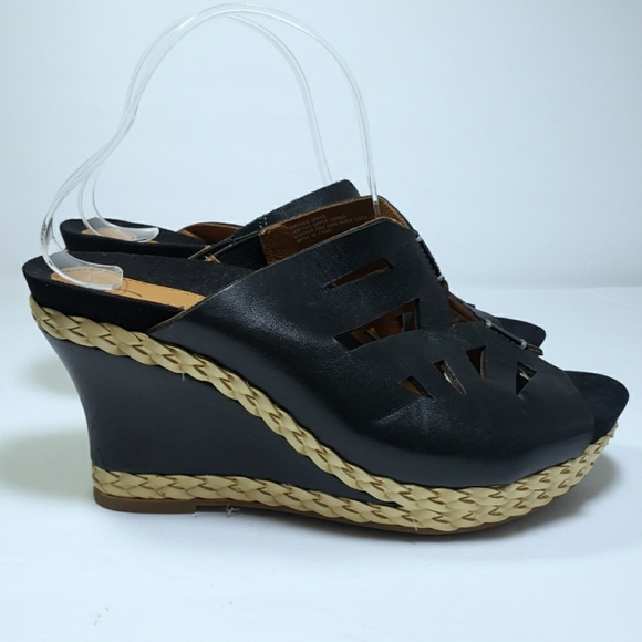 Earthies | Shoes | Earthies Black Leather Wedge Heel Sandals | Poshmark